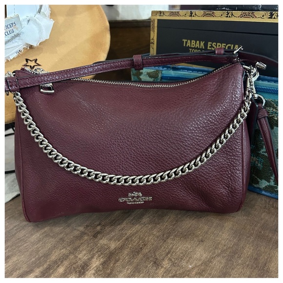 Coach | Bags | Coach Burgundy Leather Carrie Crossbody Wwrist Chain ...